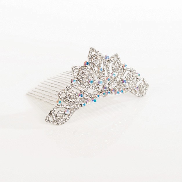 Swarovski Crystal AB Crystal Tiara Hair Comb, Mini Leaf Swirl, Clear ...