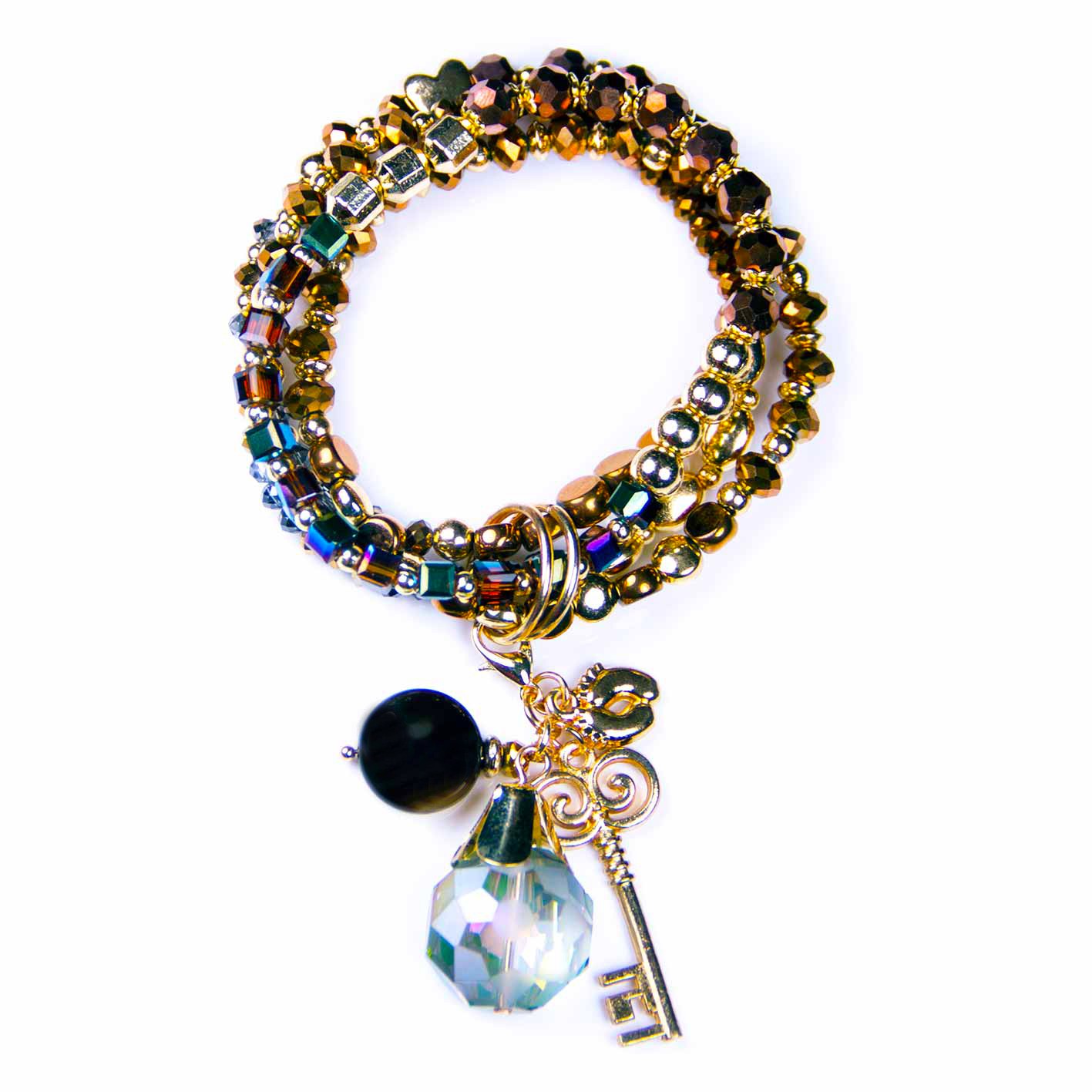 Swarovski Crystal Bcharmd Gold-Bronze Crystal 4 Charm Bracelet, with ...